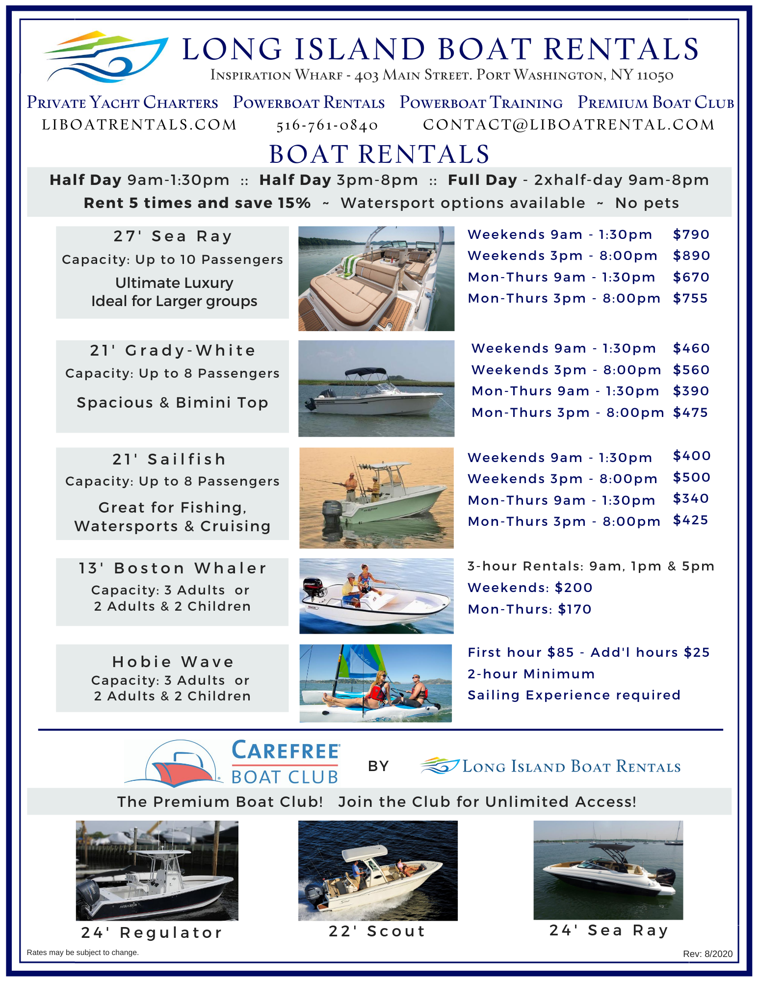 August 2020 Rental Rate Sheet | Long Island Boat Rentals